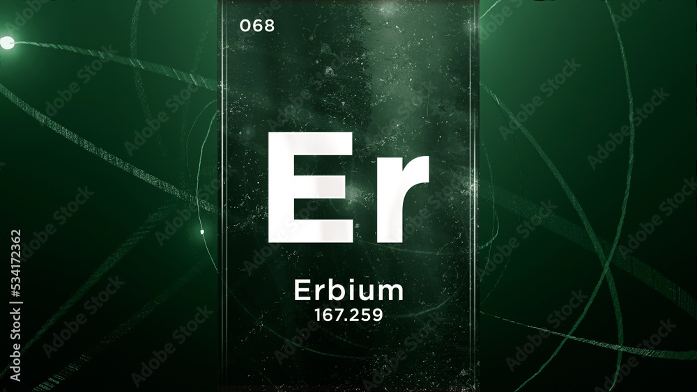 Erbium (Er) symbol chemical element of the periodic table, 3D animation ...