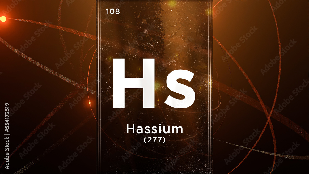 Hassium (Hs) symbol chemical element of the periodic table, 3D ...