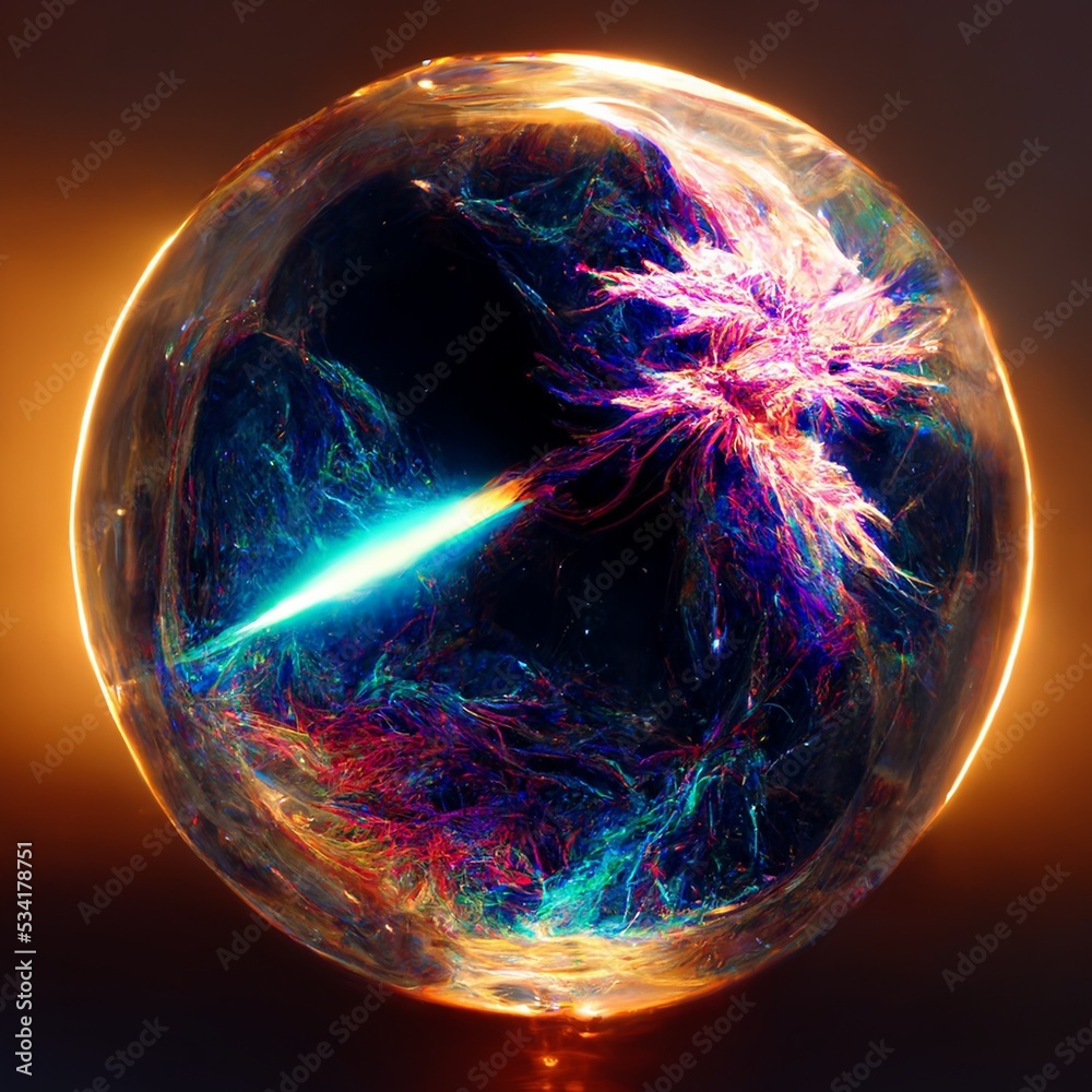 The big bang trapped into a floating bubble, gigantic explosion ...