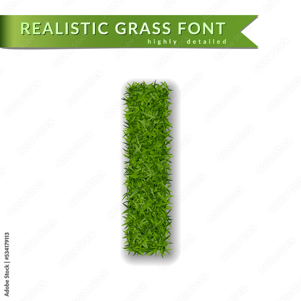 Grass letter I, alphabet 3D design. Capital letter text. Green font ...
