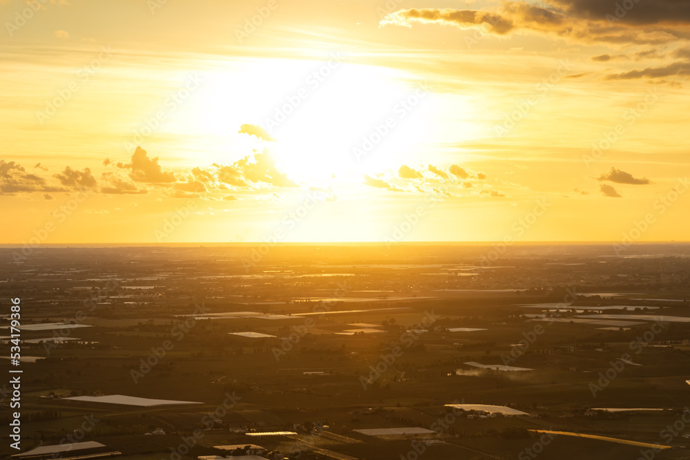 Beautiful sunset view of the Pontine Marshes, Agro Pontino of the city ...