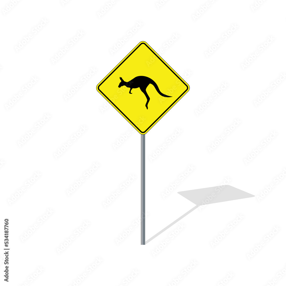 Kangaroo crossing road sign on post pole vector graphics Stock Vector ...