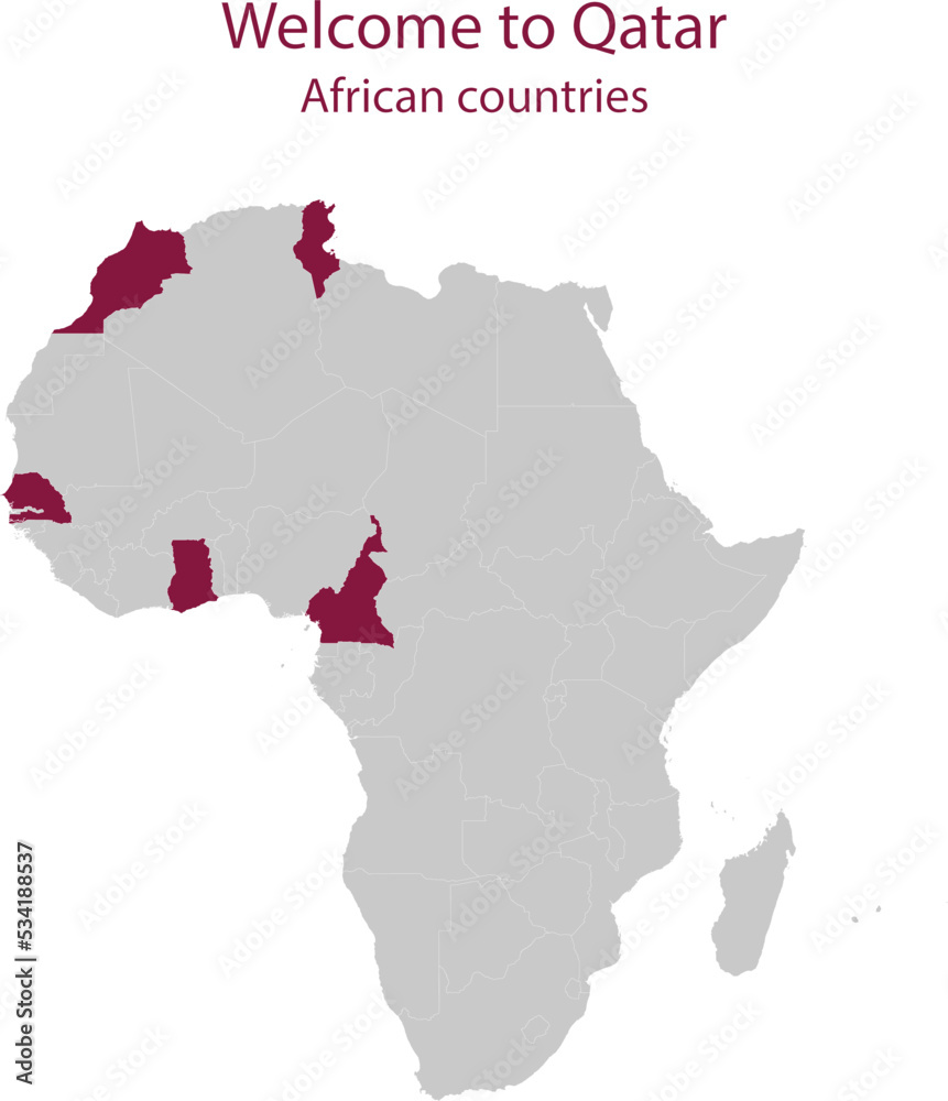 Maroon map of African countries participating in International Soccer ...