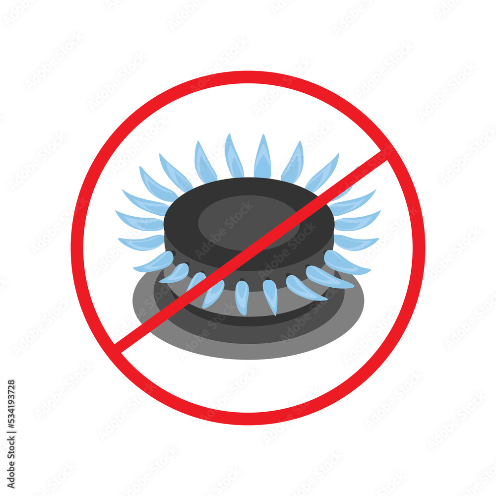 Gas crisis. Burning blue flame and prohibition sign. Vector ...