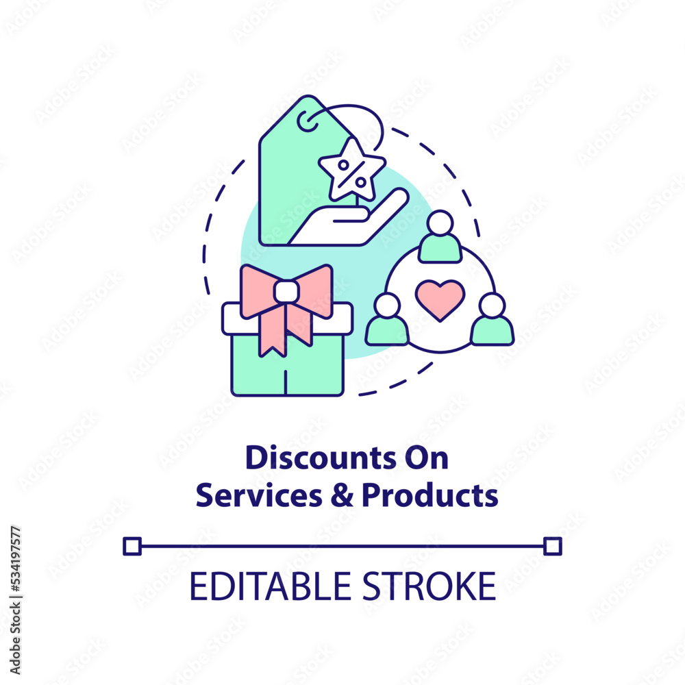 Discounts on services and products concept icon. Business associations ...