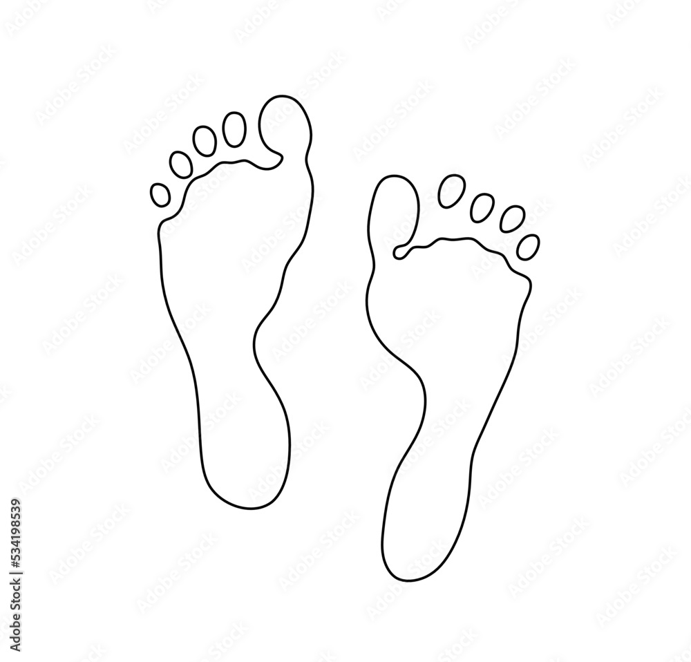 Vector isolated two footprints of bare human feet colorless black and ...