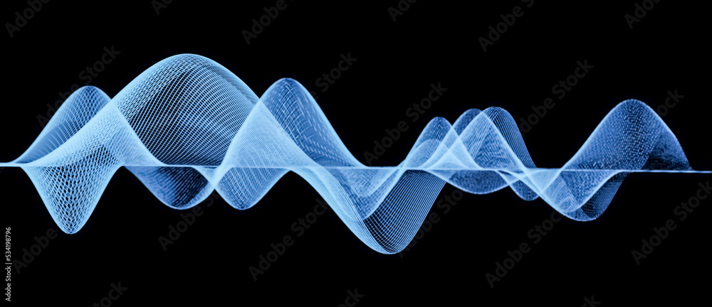 Illustration of abstract wireframe sound waves, visualization of ...