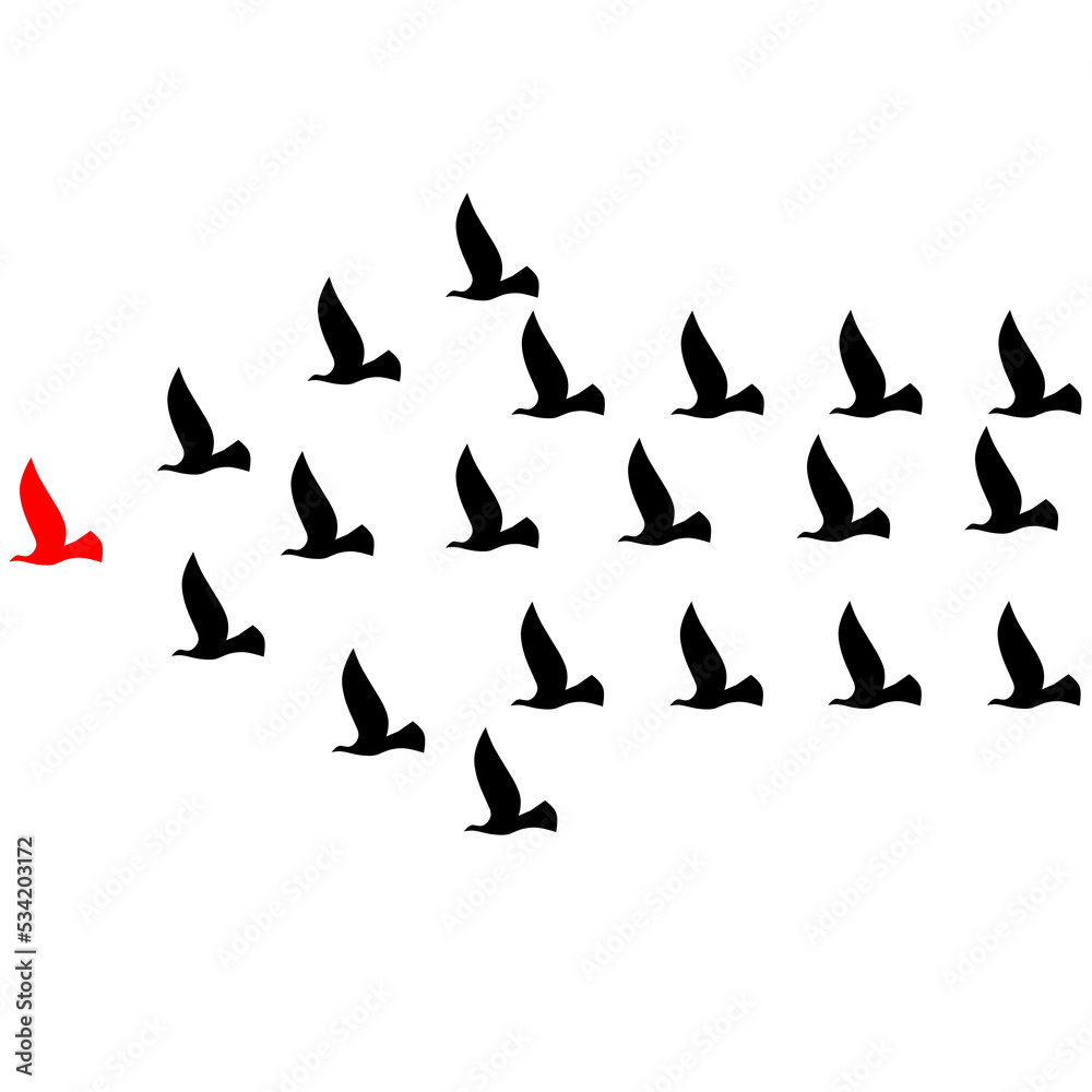 Vector illustration of a group of birds flying following their leader ...