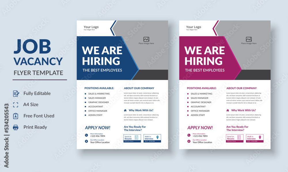 Job Vacancy Flyer Template, Job Recruitment Flyer, We are Hiring Job ...