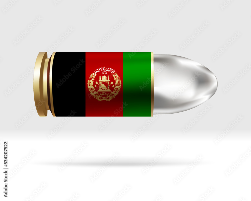 Afghanistan flag on bullet. A bullet danger moving through the air ...