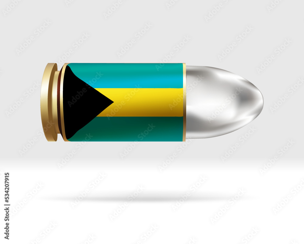 The Bahamas flag on bullet. A bullet danger moving through the air ...