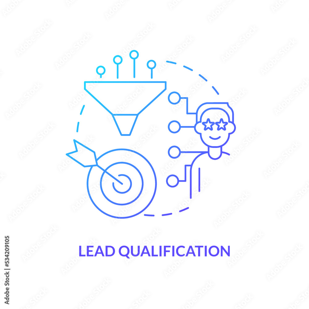 Lead qualification blue gradient concept icon. Data filtration ...