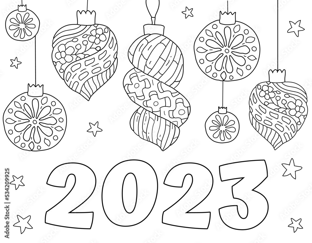 Hand drawing coloring page for kids and adults. Holiday greeting New ...