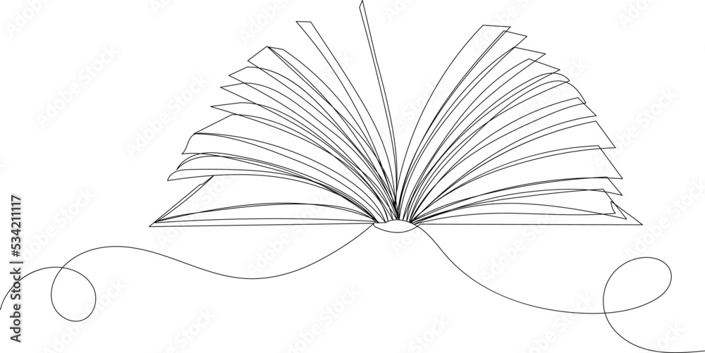 open book one line drawing, sketch, isolated vector Stock Vector ...