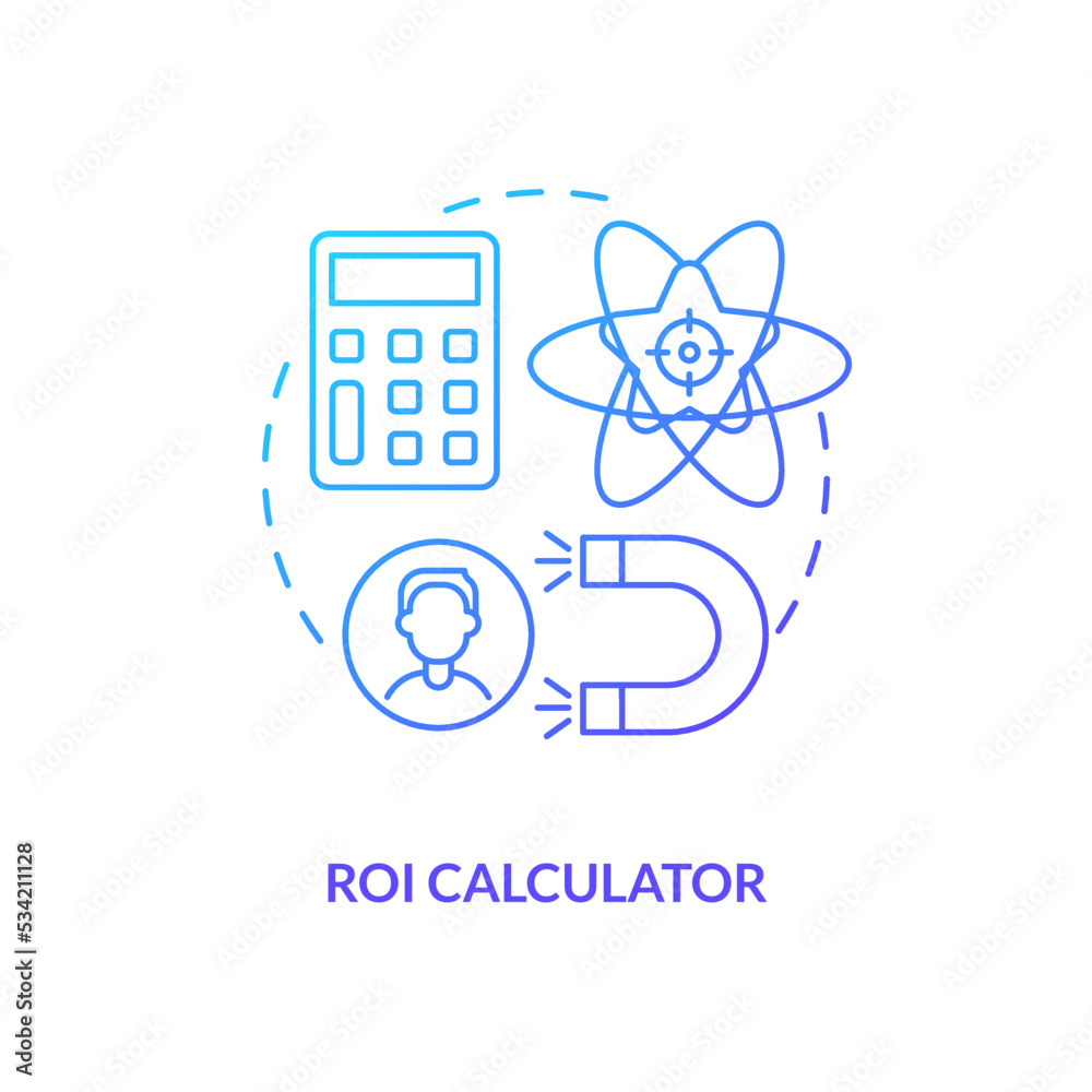 ROI calculator blue gradient concept icon. Return on investment ...