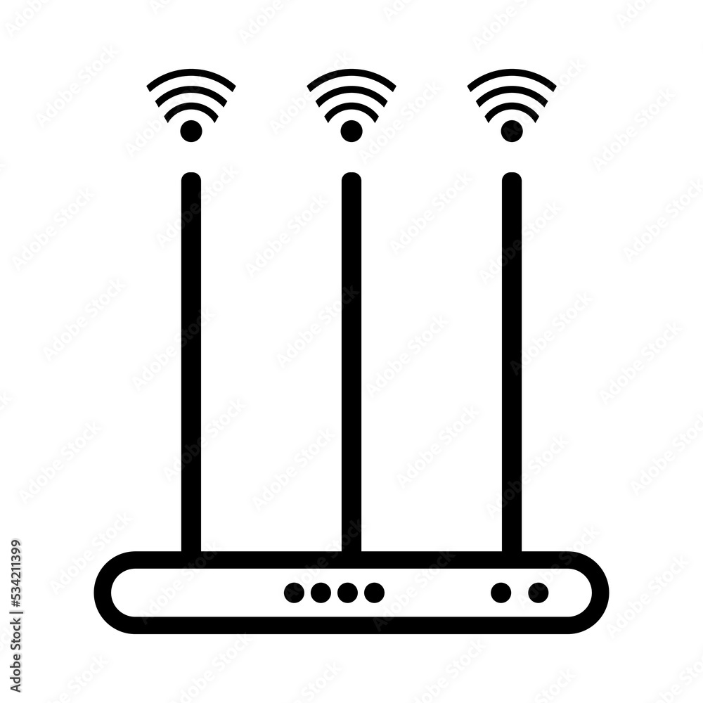 Modem with wifi signal line icon for apps and websites. Wireless router ...
