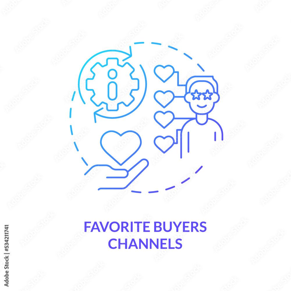 Favorite buyers channels blue gradient concept icon. Connection ways ...