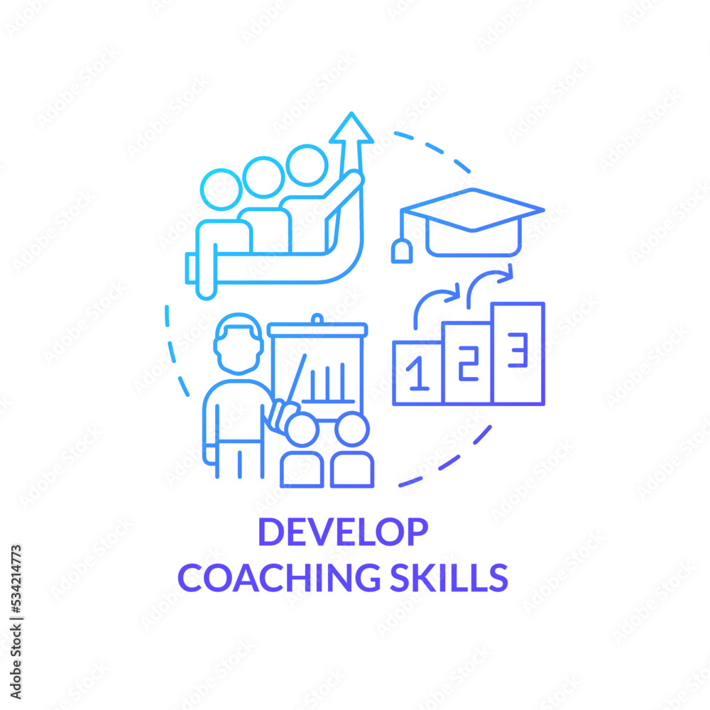 Develop coaching skills blue gradient concept icon. Mentoring ...