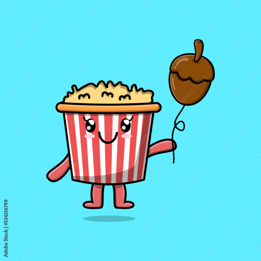 Cute cartoon Popcorn floating with acorn balloon cartoon vector ...