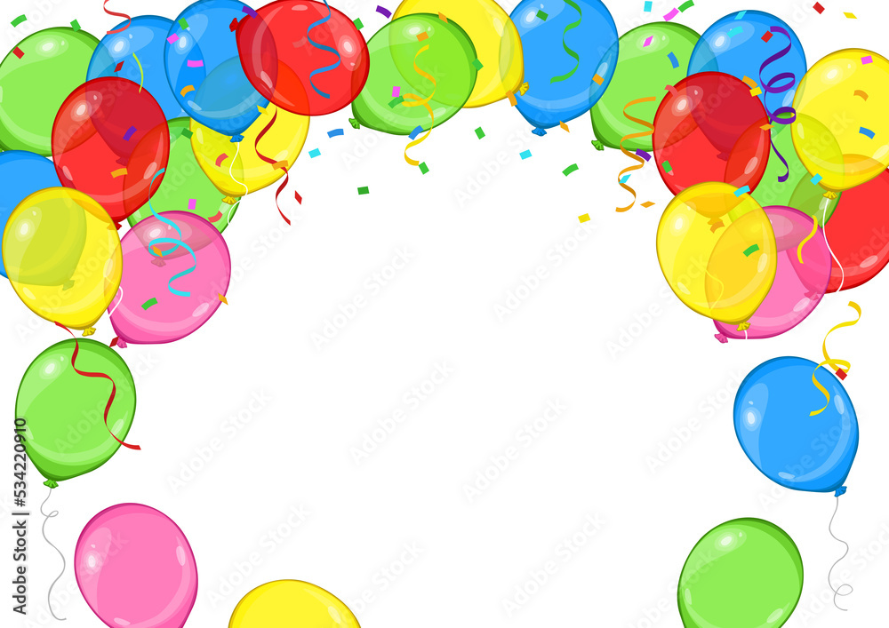 Cartoon balloons, streamers and confetti frame for your birthday card ...