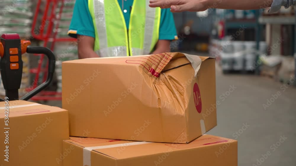 4K, Caucasian senior worker scold staff about unaware carrying packing ...