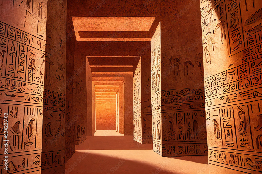 Inside Valley of the Gate of the Kings in Egypt. Interior spaces with ...