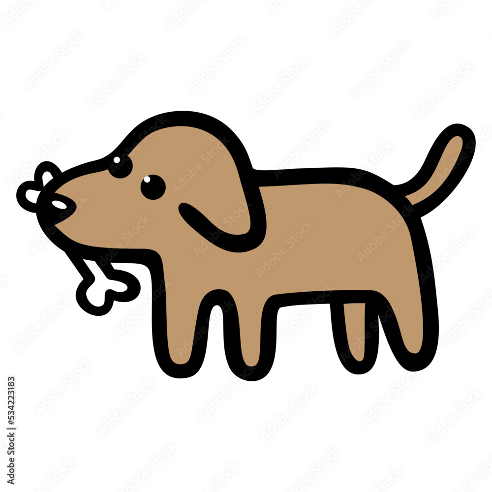 Dog Carrying Bone Golden Retriever Cute Line Drawing Doodle Art Stock ...