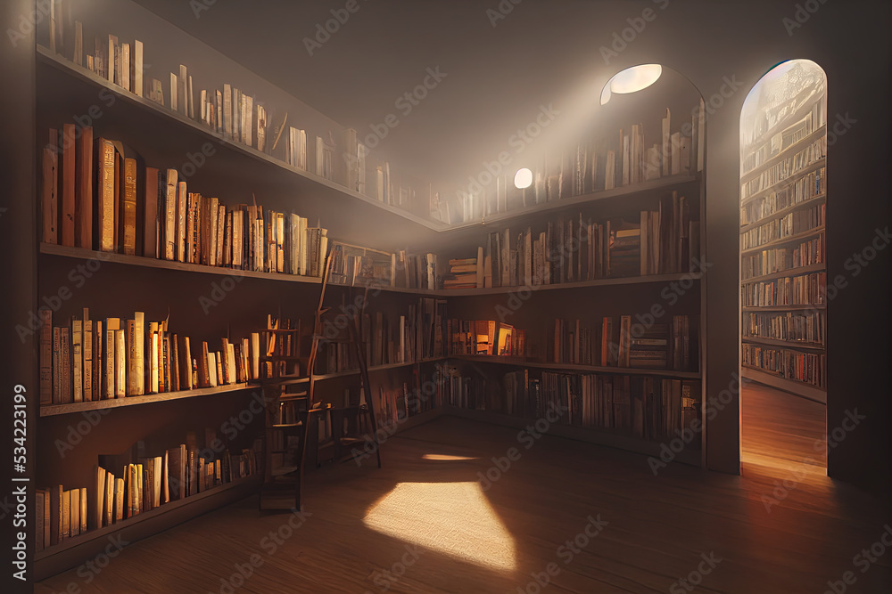 Old books inside an antique library. Educational scripts and hardcover ...