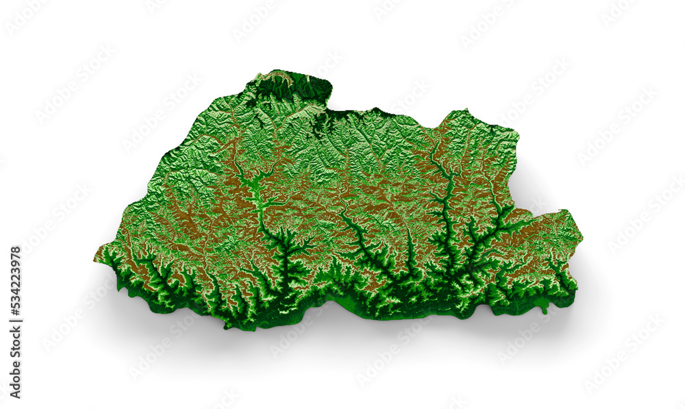 Bhutan Topographic Map 3d realistic map Color 3d illustration Stock ...