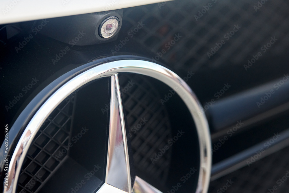 Berlin - August 2022: Mercedes benz amg Luxury car front view camera ...