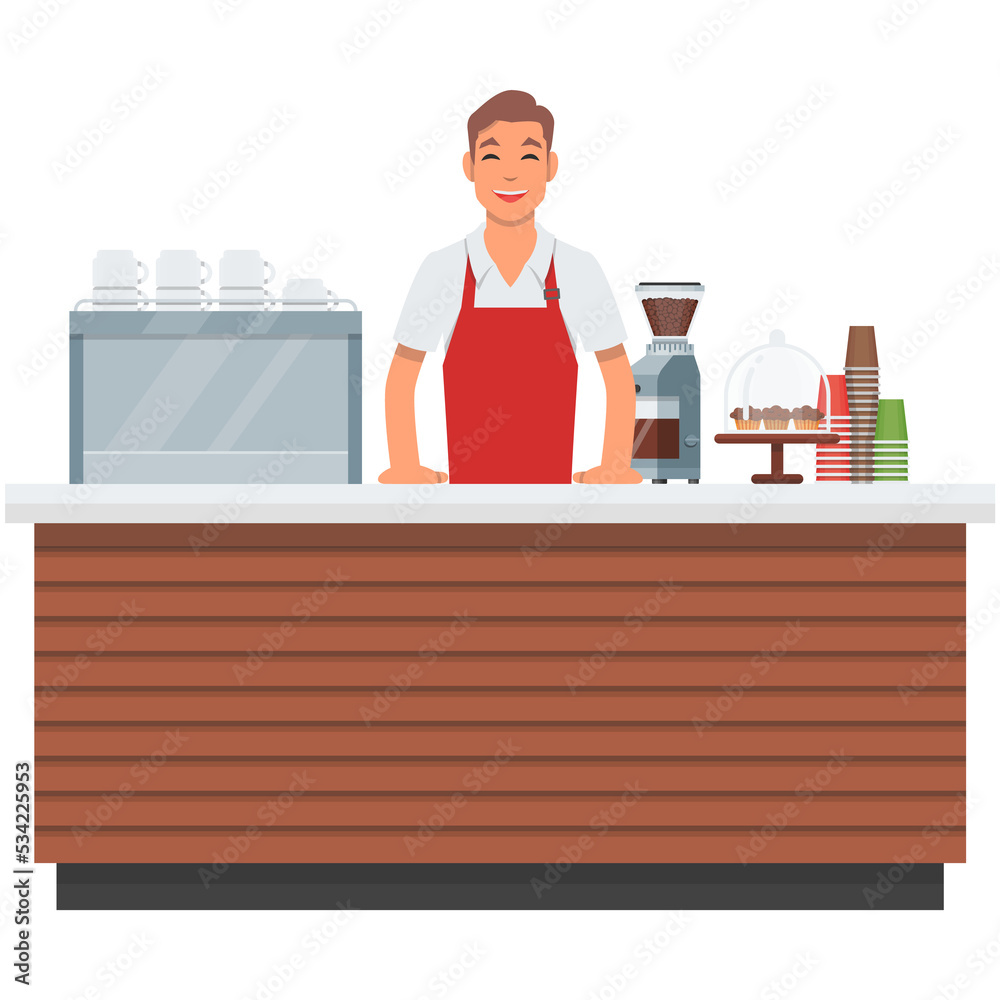 Coffee shop counter vector cafe interior and barista Stock Illustration ...