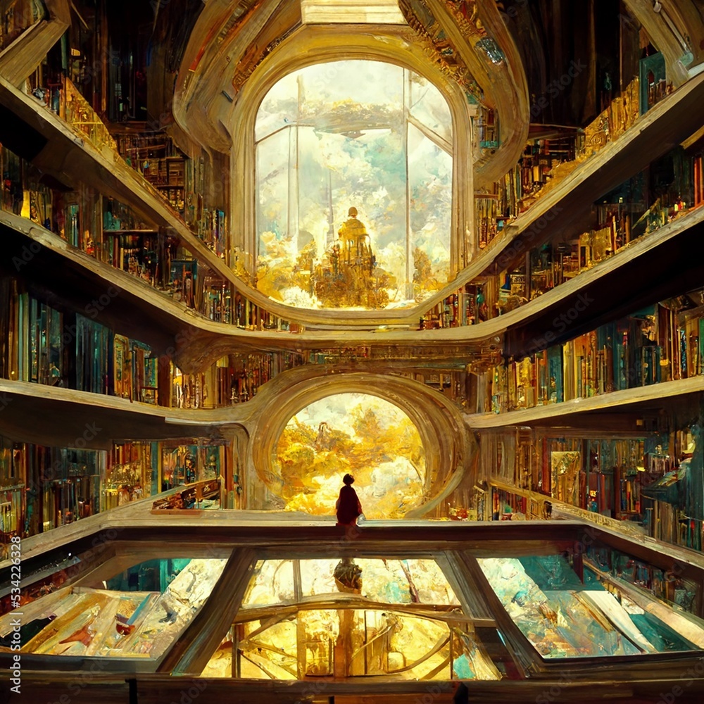 Alchemist sorcerer giant library, esoteric library with spell books ...