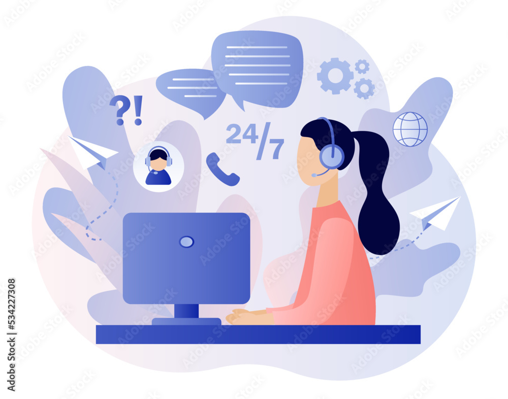 Customer service. Call center. Woman hotline operator in headset ...