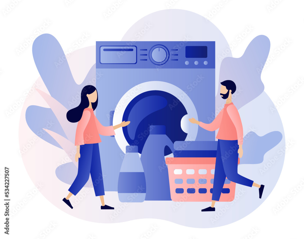 Laundry service. Laundromat, home appliance, housekeeping concept. Tiny ...