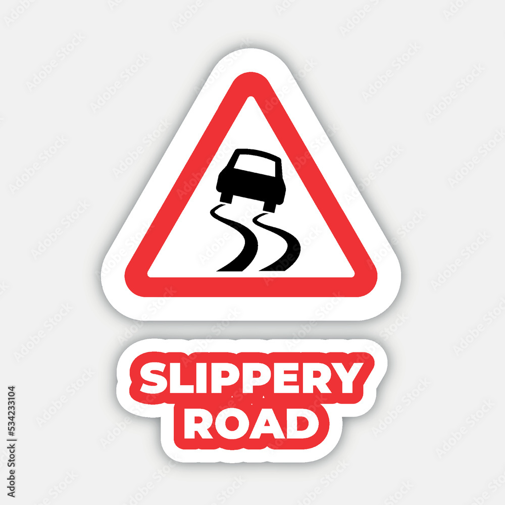 slippery road Traffic sign editable modern vector icon and text effect ...