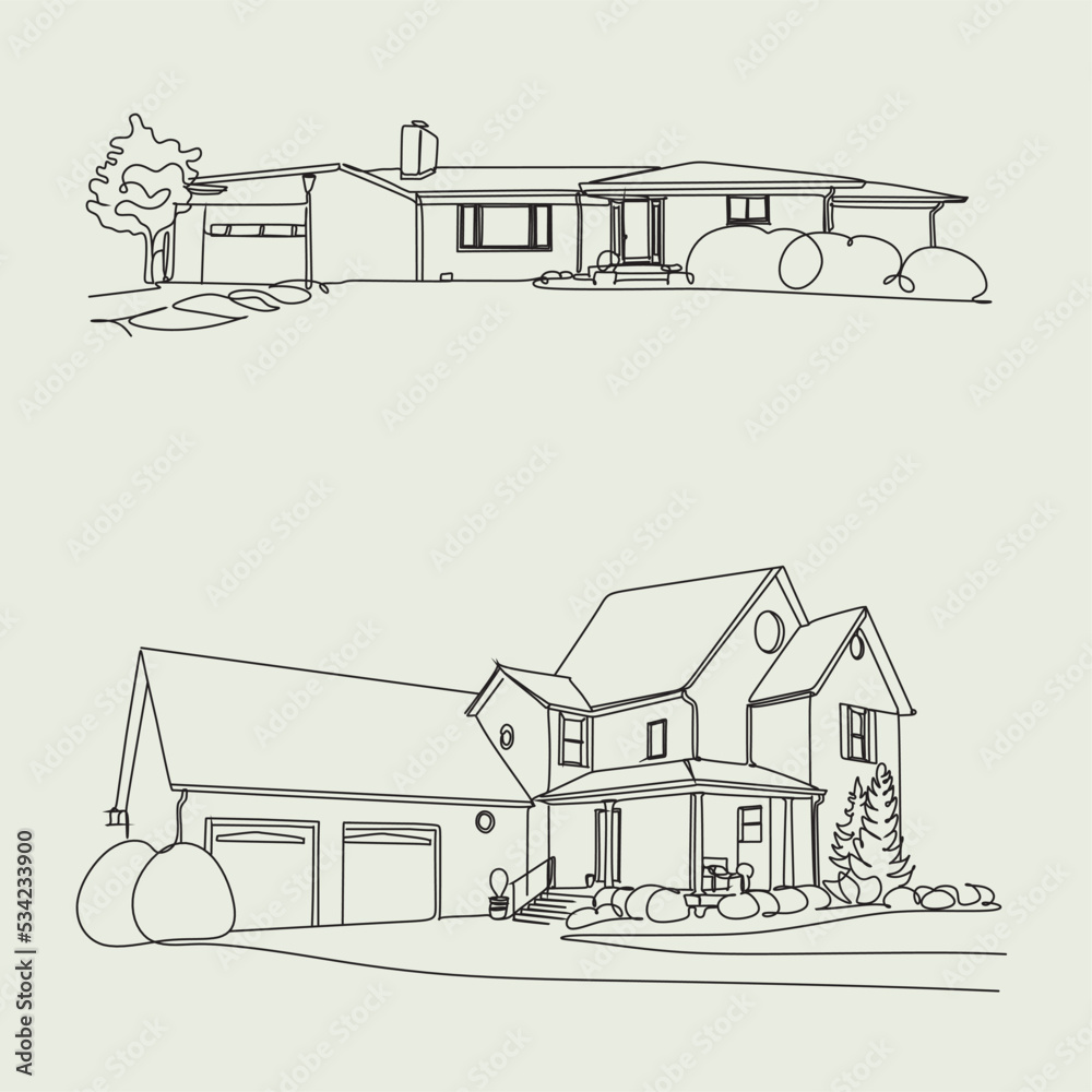 House vector. Abstract modern house in continuous line art drawing ...