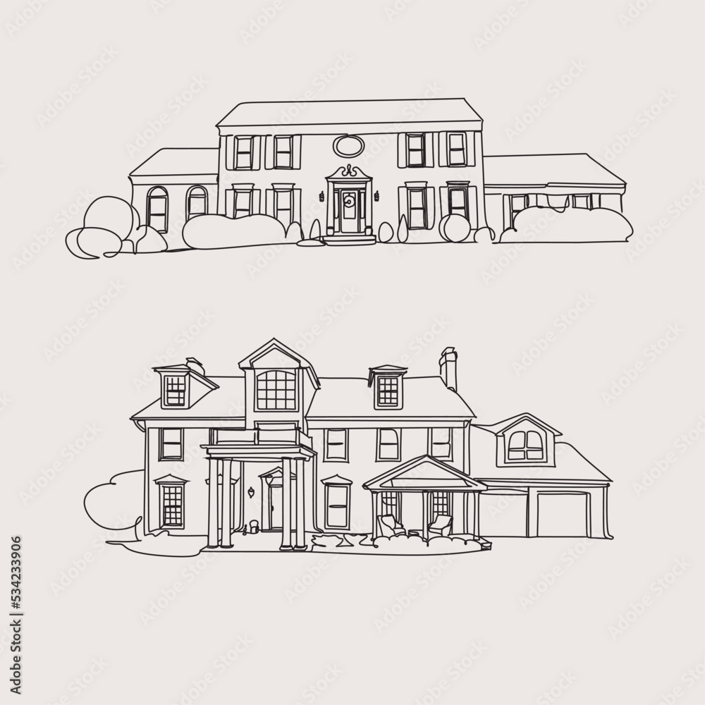 House vector. Abstract modern house in continuous line art drawing ...
