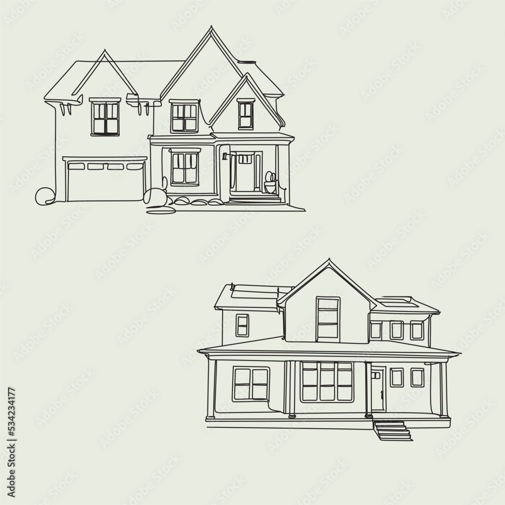 House vector. Abstract modern house in continuous line art drawing ...