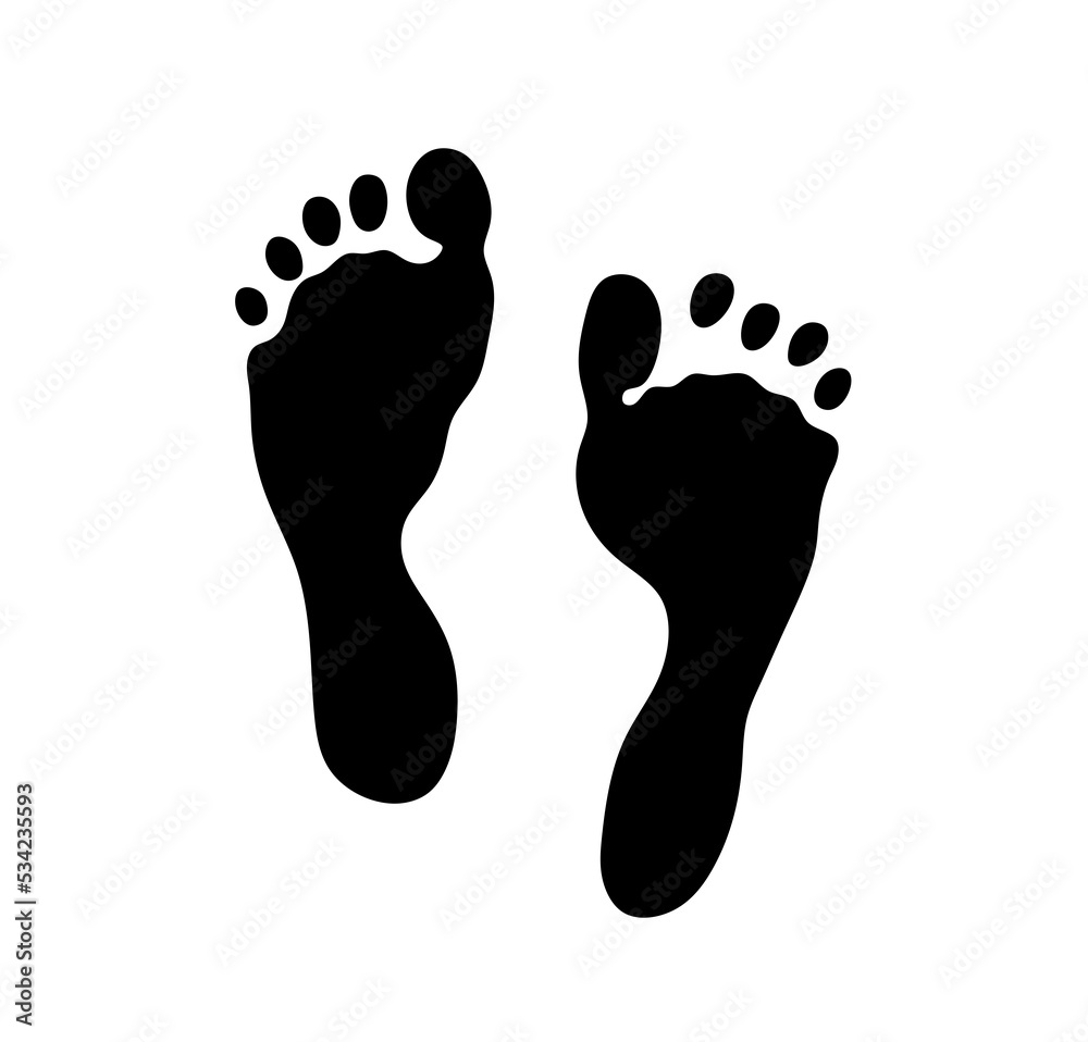 Vector isolated two footprints of bare human feet colorless black and ...
