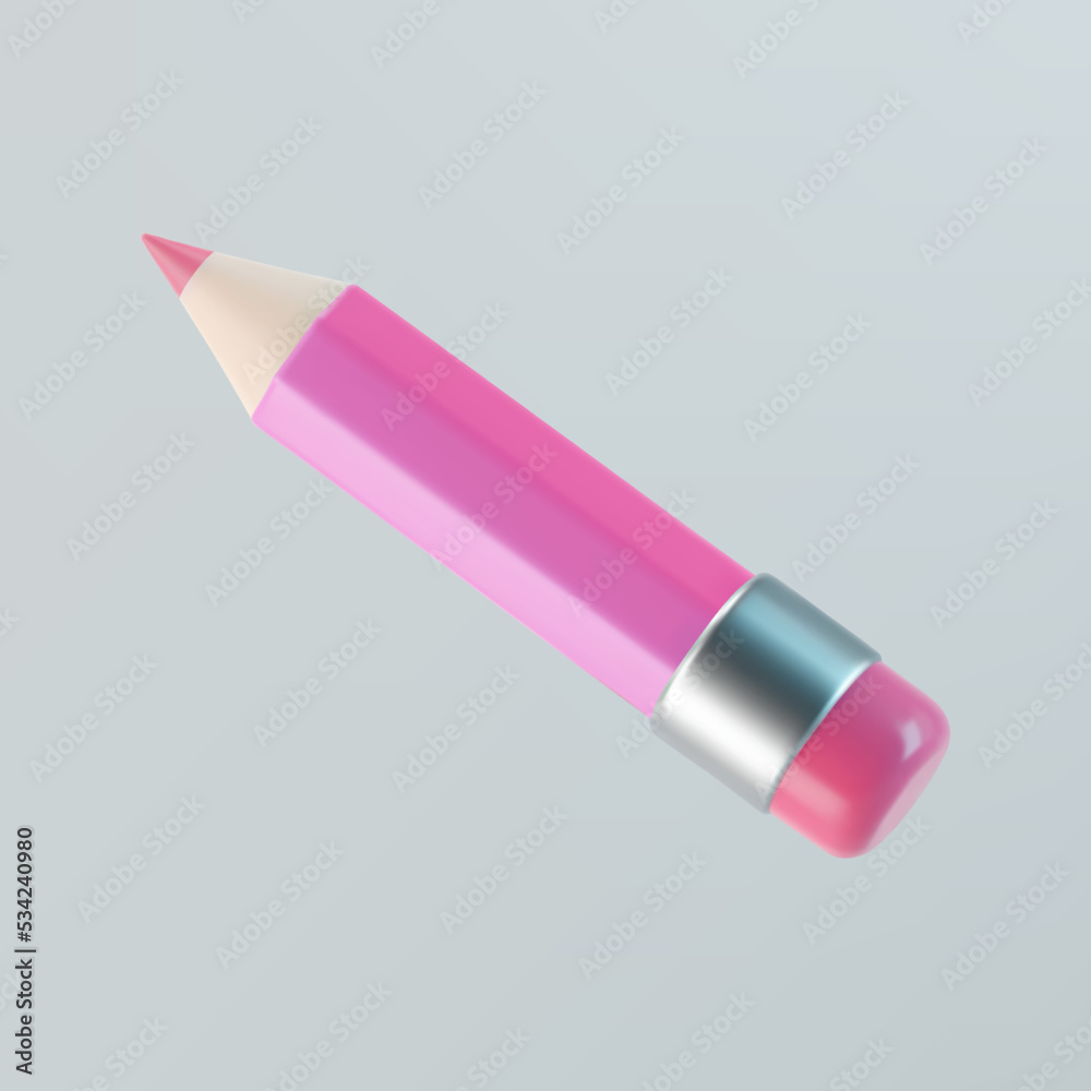 3d pink pencil icon with pink eraser isolated on gray background ...