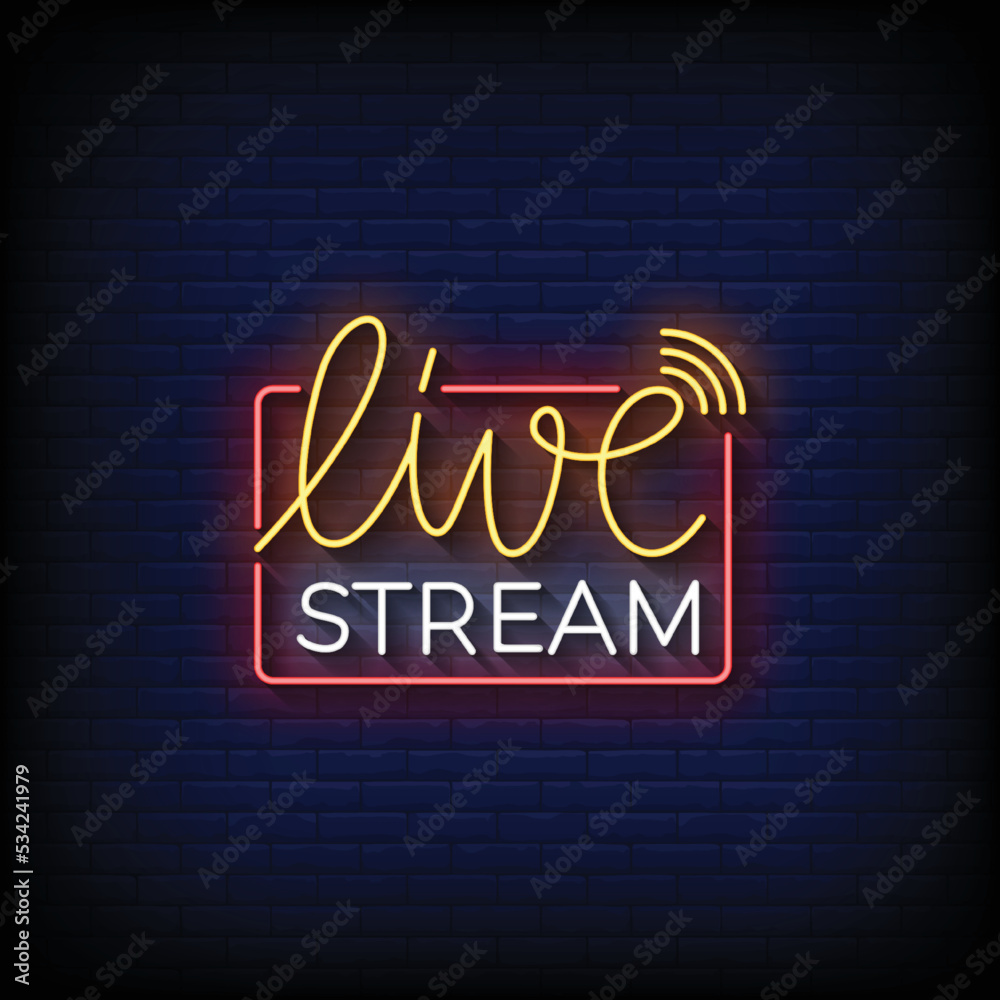Neon Sign live stream with Brick Wall Background vector Stock Vector ...