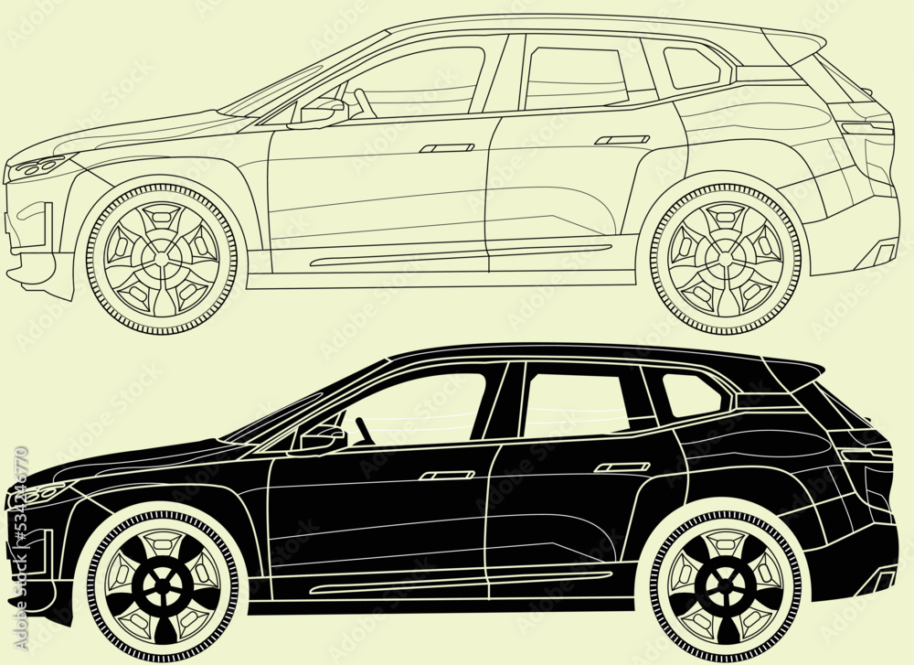 BMW iX electric SUV.Car line art, Easy to use, editable and layered ...
