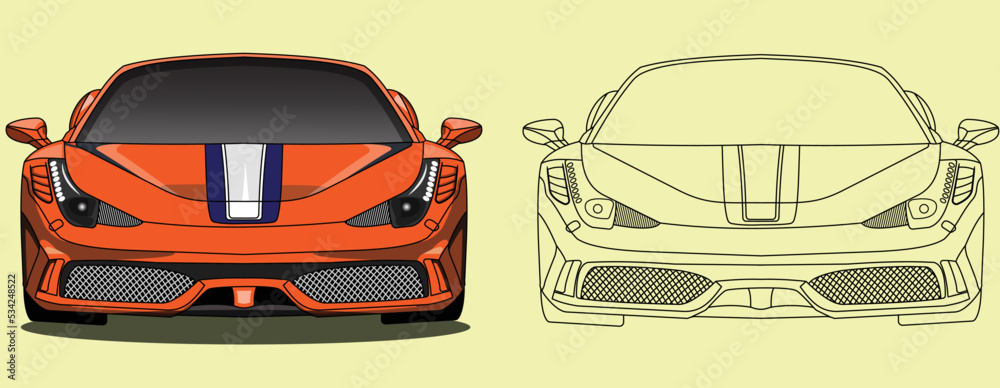 Ferrari 488 GTB,illustration of a sport car.easy to use,editable and layered,sketch automobile ...