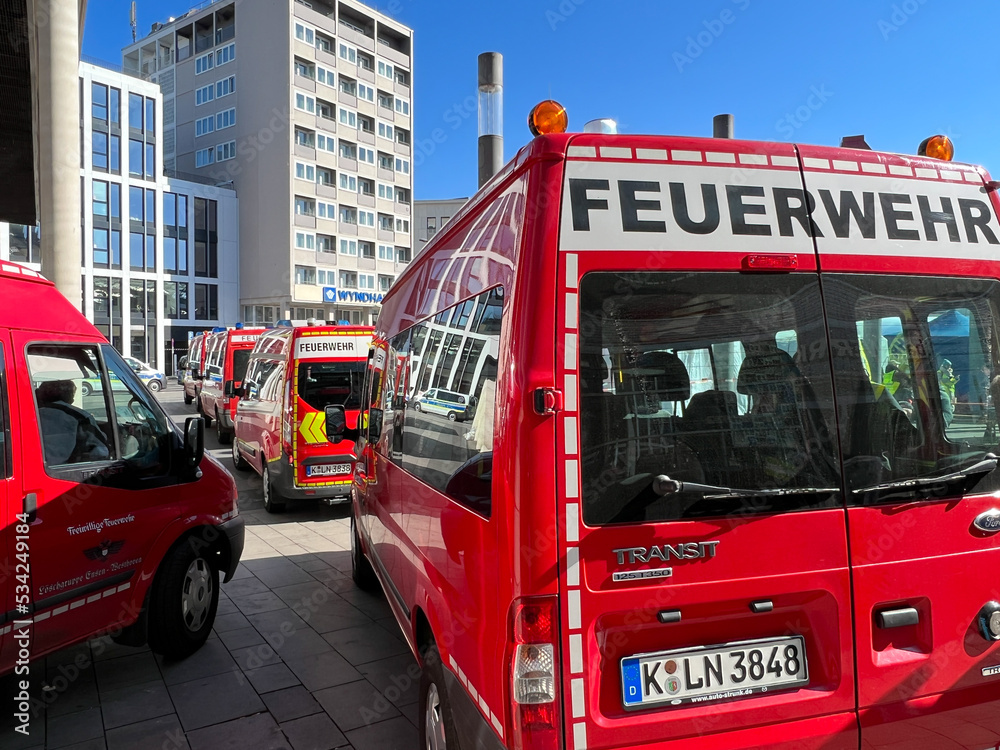 Ford Transit emergency vehicle of the fire brigade in front of the main ...