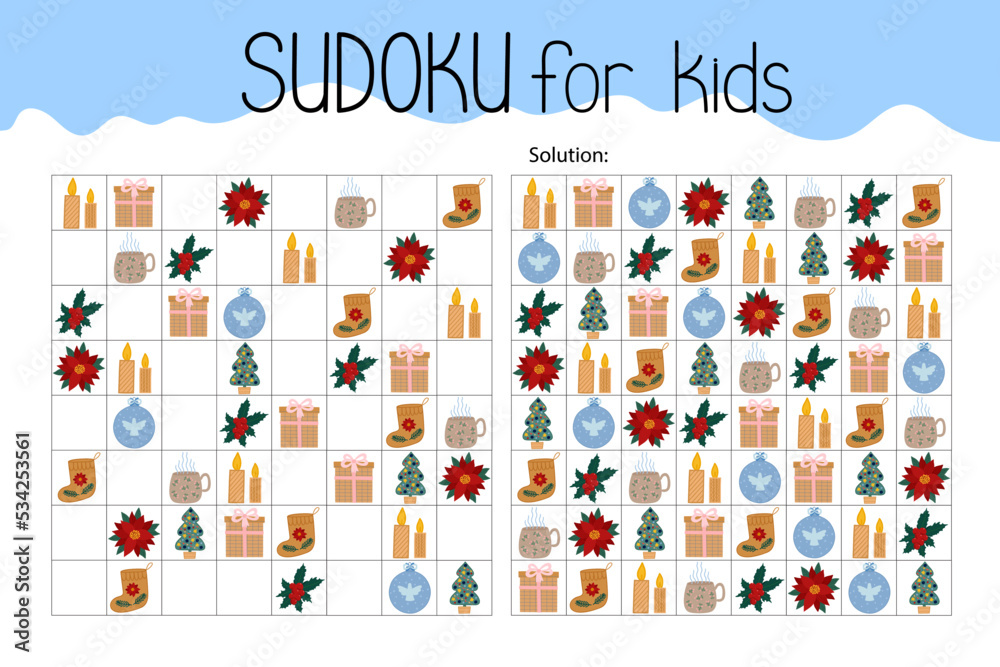 Christmas objects sudoku educational game or leisure activity worksheet ...