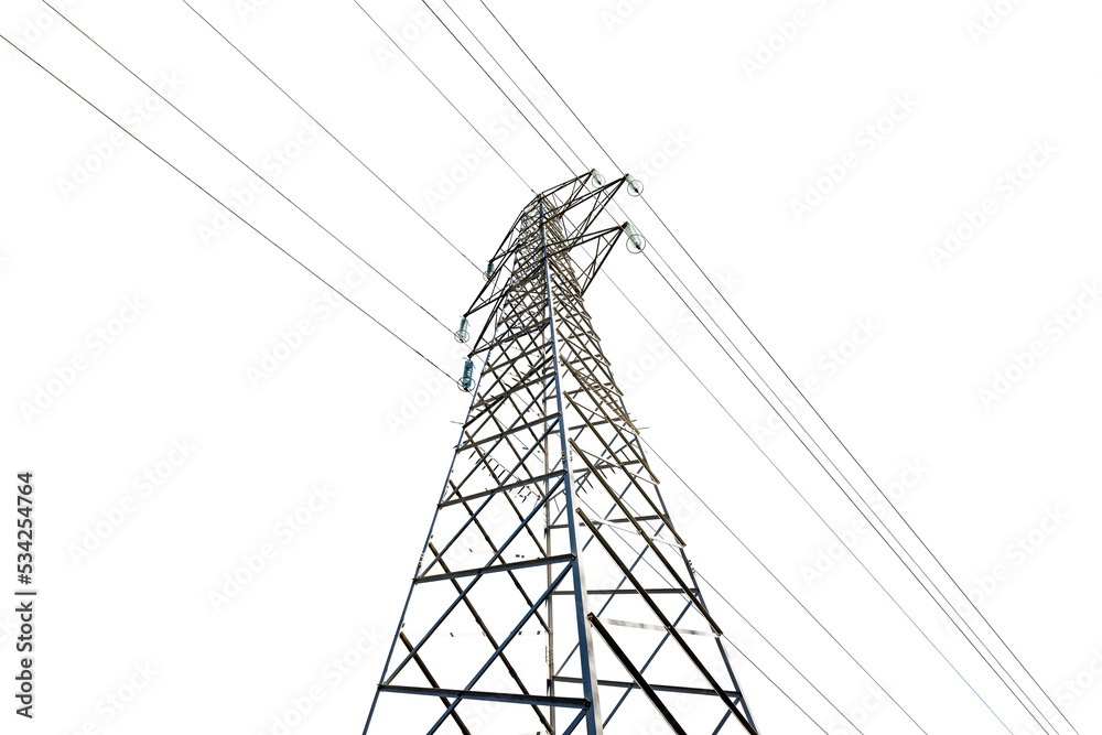 Photography of a High voltage tower, power line with electric cables ...