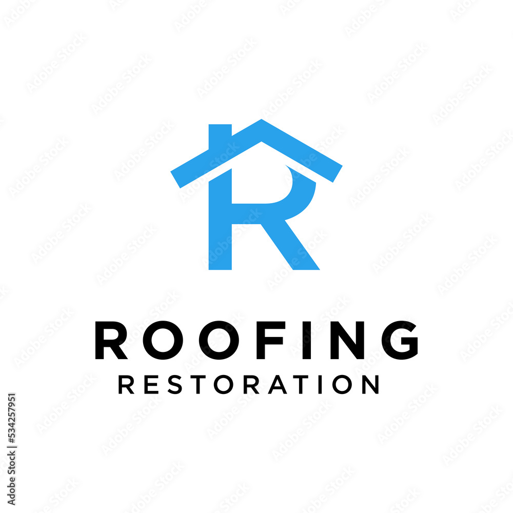 R Letter For roofing restoration logo design template vector Stock ...