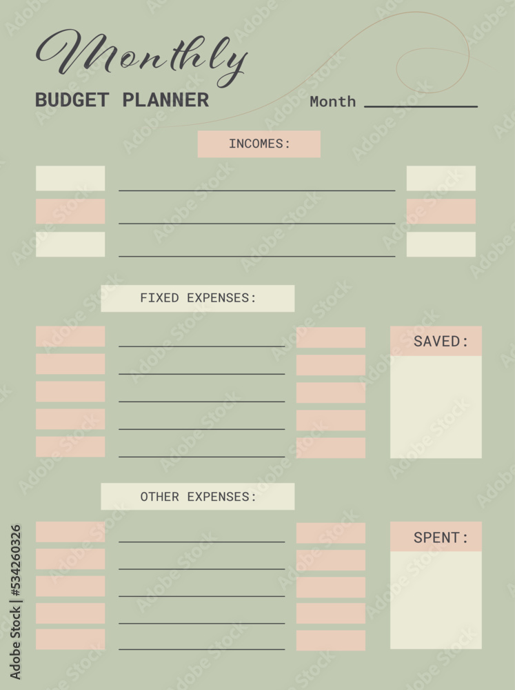 Monthly budget planner template Stock Vector | Adobe Stock