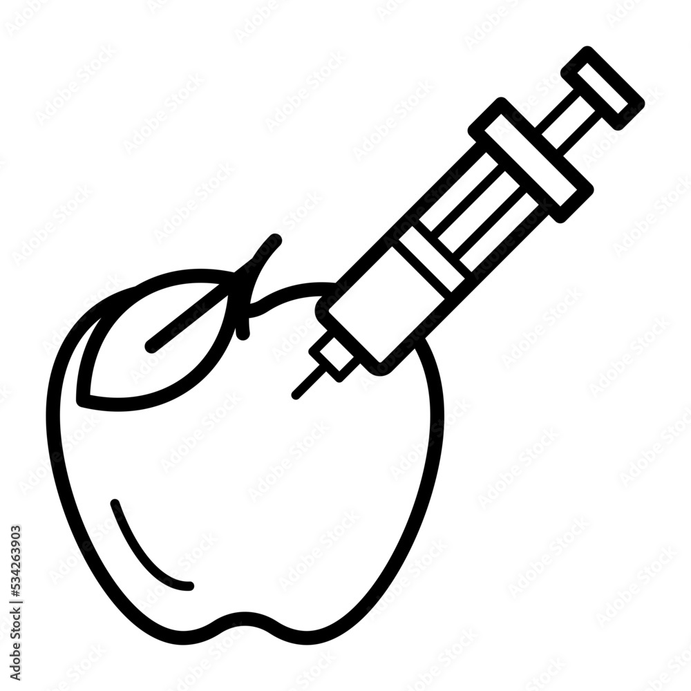 Bioengineered Fruits vector line icon design, Biochemistry symbol ...