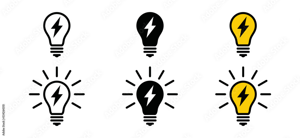 Lamp with lightning icon vector. Light bulb and thunderbolt sign symbol ...